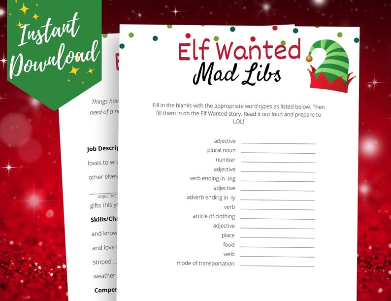 Christmas Ad Lib Game Funny Elf Mad Libs Game Christmas Day - Etsy
