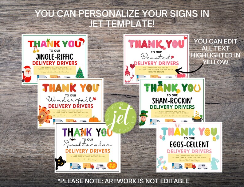 Editable Holiday Delivery Driver Thank You Signs (digital Download) - Etsy