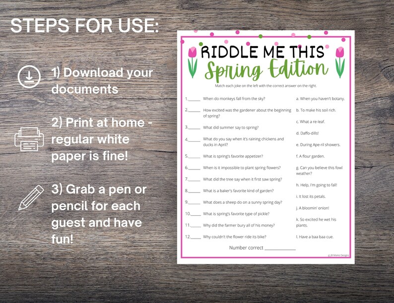 Spring Riddle Me This Game Funny Spring Jokes Game for Kids - Etsy