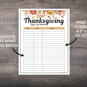 Thanksgiving Potluck Sign up Sheet, Thanksgiving Dinner Signup Sheet ...
