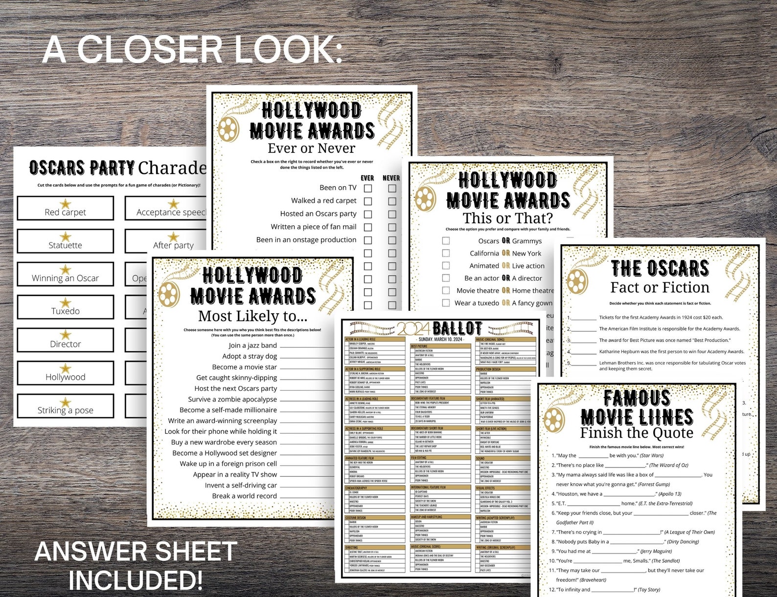 Hollywood Party Games Bundle: 40 Printable Movie Awards Games ...