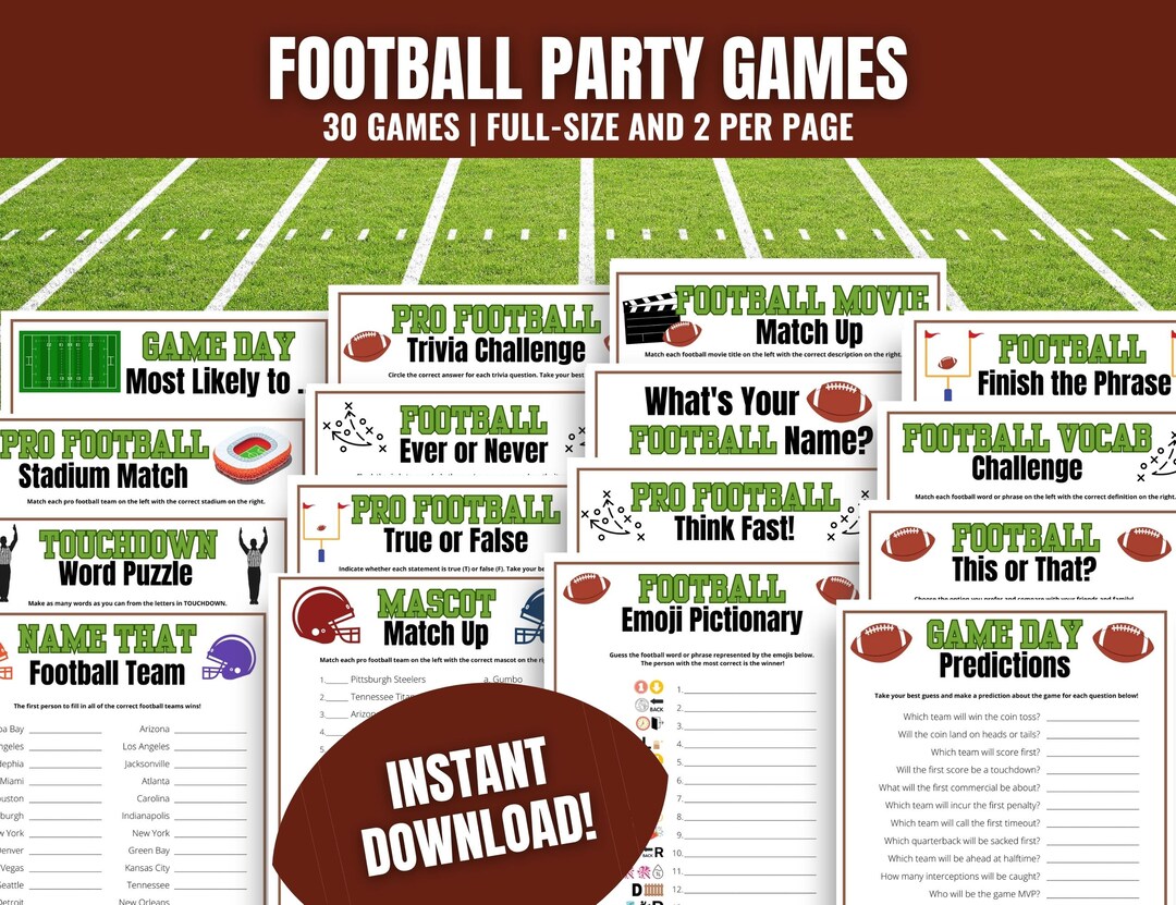 Pro Football Party MEGA Bundle: 30 Printable Games and Activities ...
