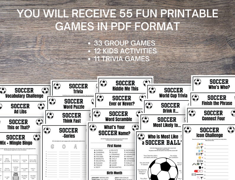 Soccer Party Games Bundle: 55 Printable Activities (PDF) - Etsy