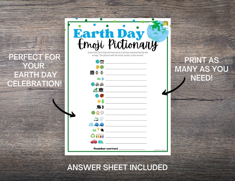 Earth Day Emoji Pictionary Game Fun Earth Day Trivia Game - Etsy