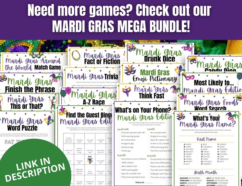 What's Your Mardi Gras Name Game Printable Funny Mardi - Etsy