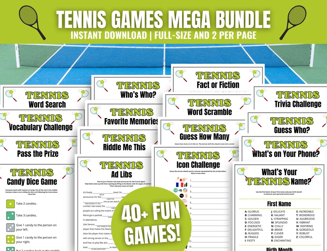 Tennis Party Games MEGA Bundle: 40+ Printable Games (digital Download ...