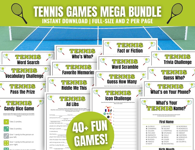 Tennis Party Games MEGA Bundle: 40+ Printable Games (digital Download ...