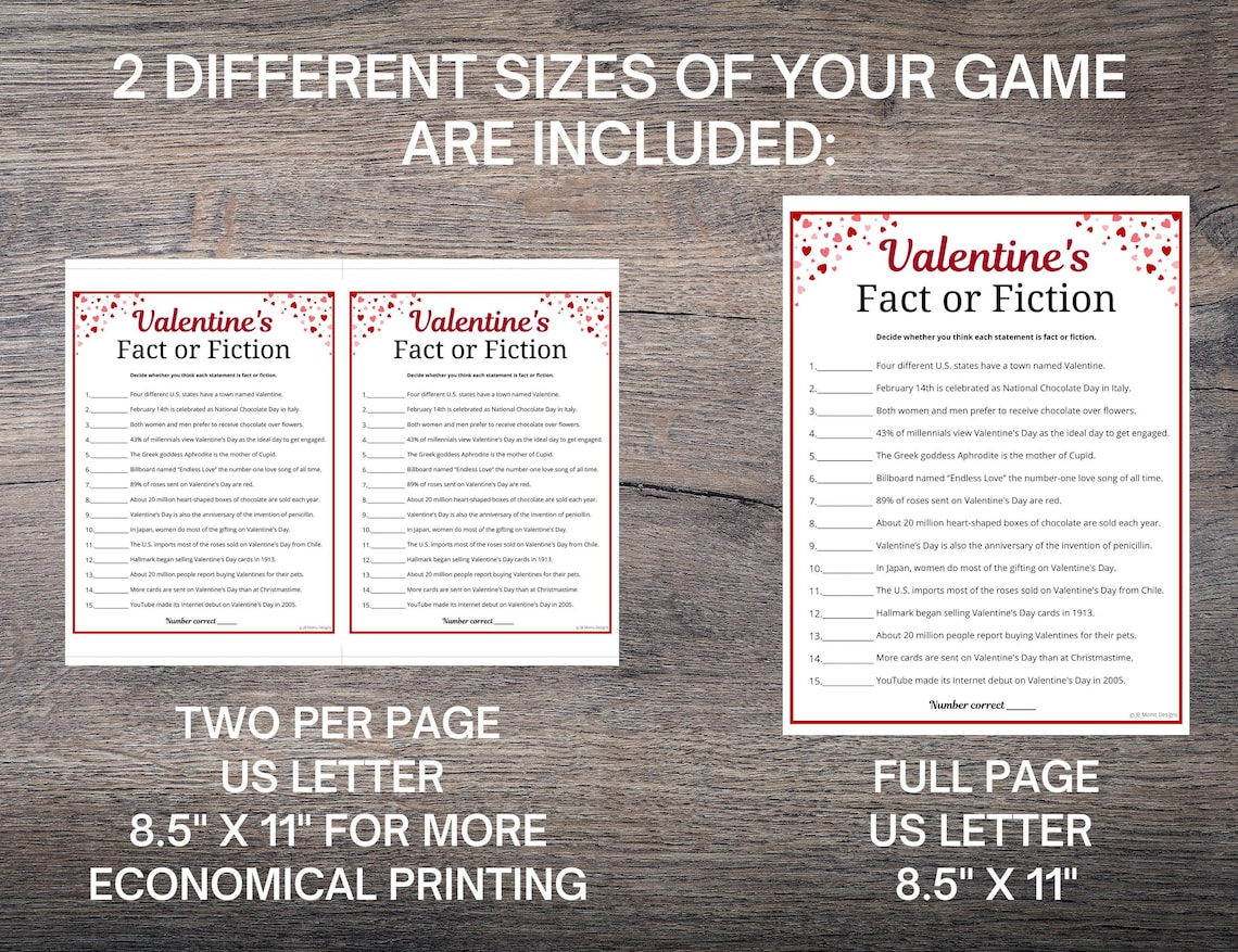 Valentine's Fact or Fiction Game: Fun Trivia Quiz (printable PDF) - Etsy