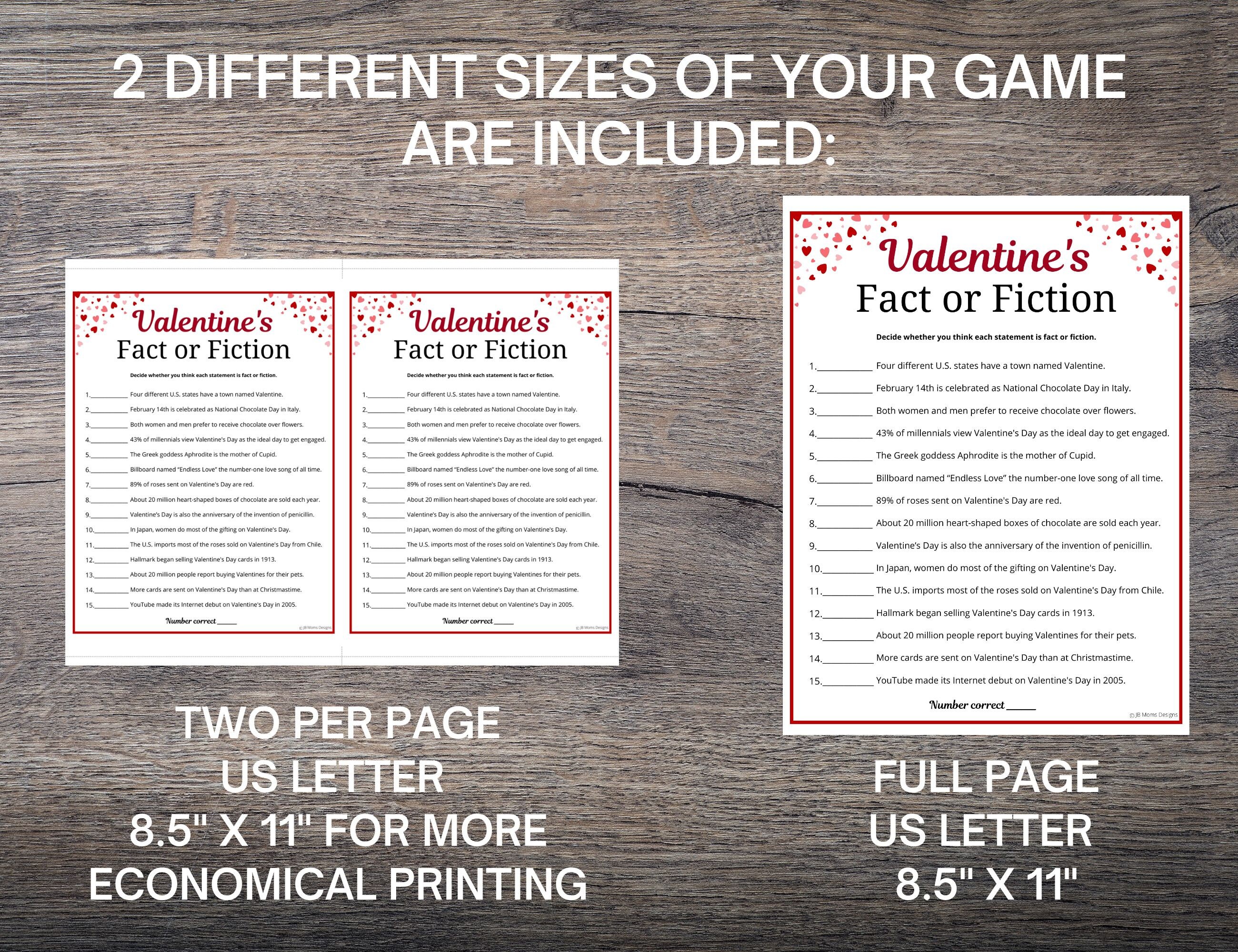 Valentine's Fact or Fiction Game: Fun Trivia Quiz (printable PDF) - Etsy