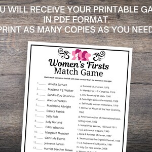 Women's History Month Game: Women's Firsts Trivia (PDF Download) - Etsy