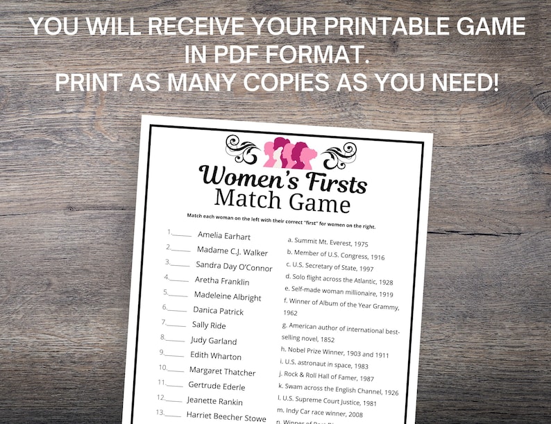 Women's History Month Game: Women's Firsts Trivia (PDF Download) - Etsy