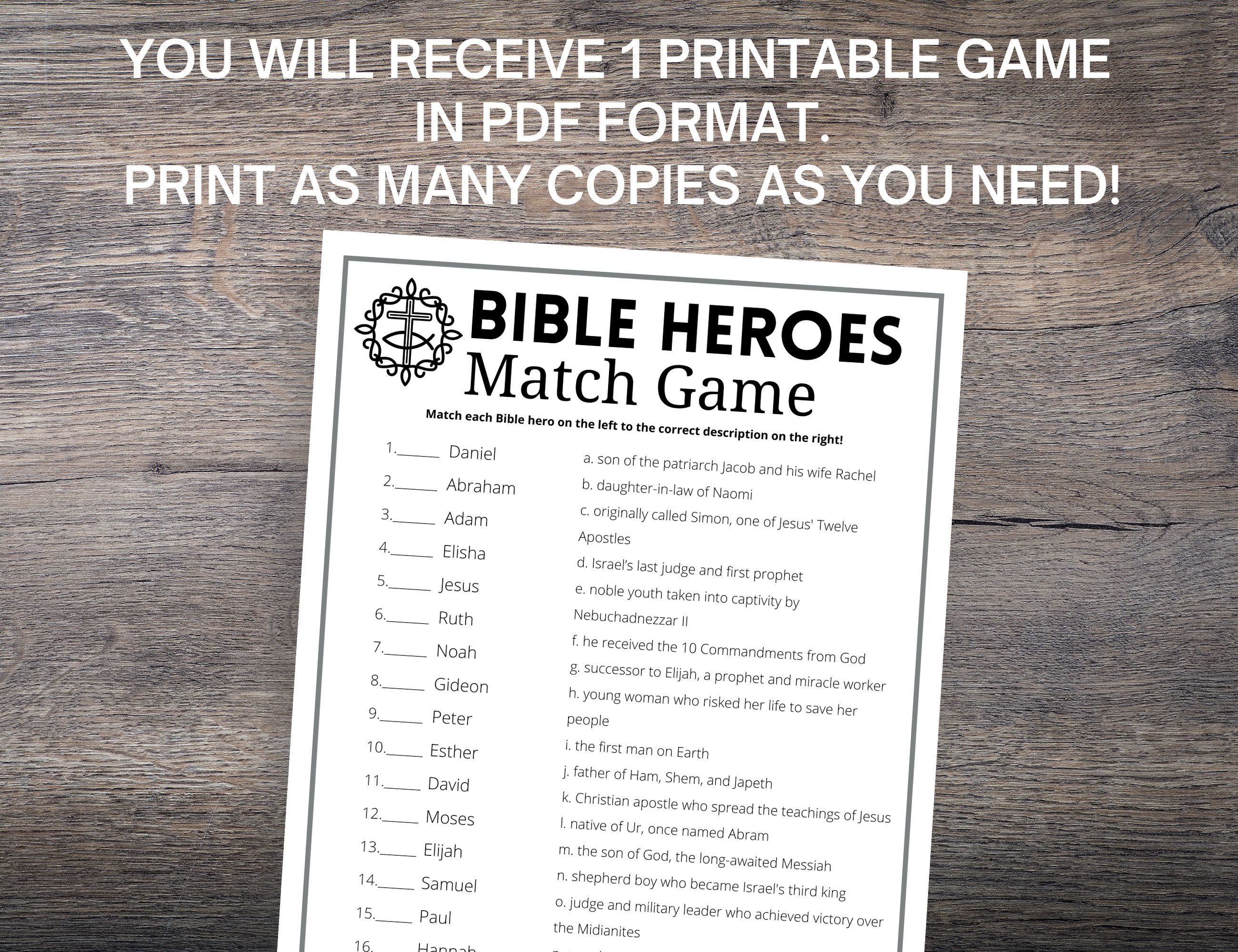 Bible Heroes Matching Game Bible Game for Sunday School - Etsy