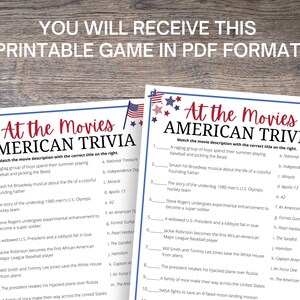 At the Movies American Trivia Game, Fun 4th of July Trivia Game, July ...