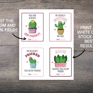 Cactus Valentine’s Cards for School Valentine Exchange, Succulent ...