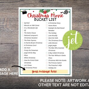 Christmas Movie Bucket List Printable: Editable Holiday Checklist ...