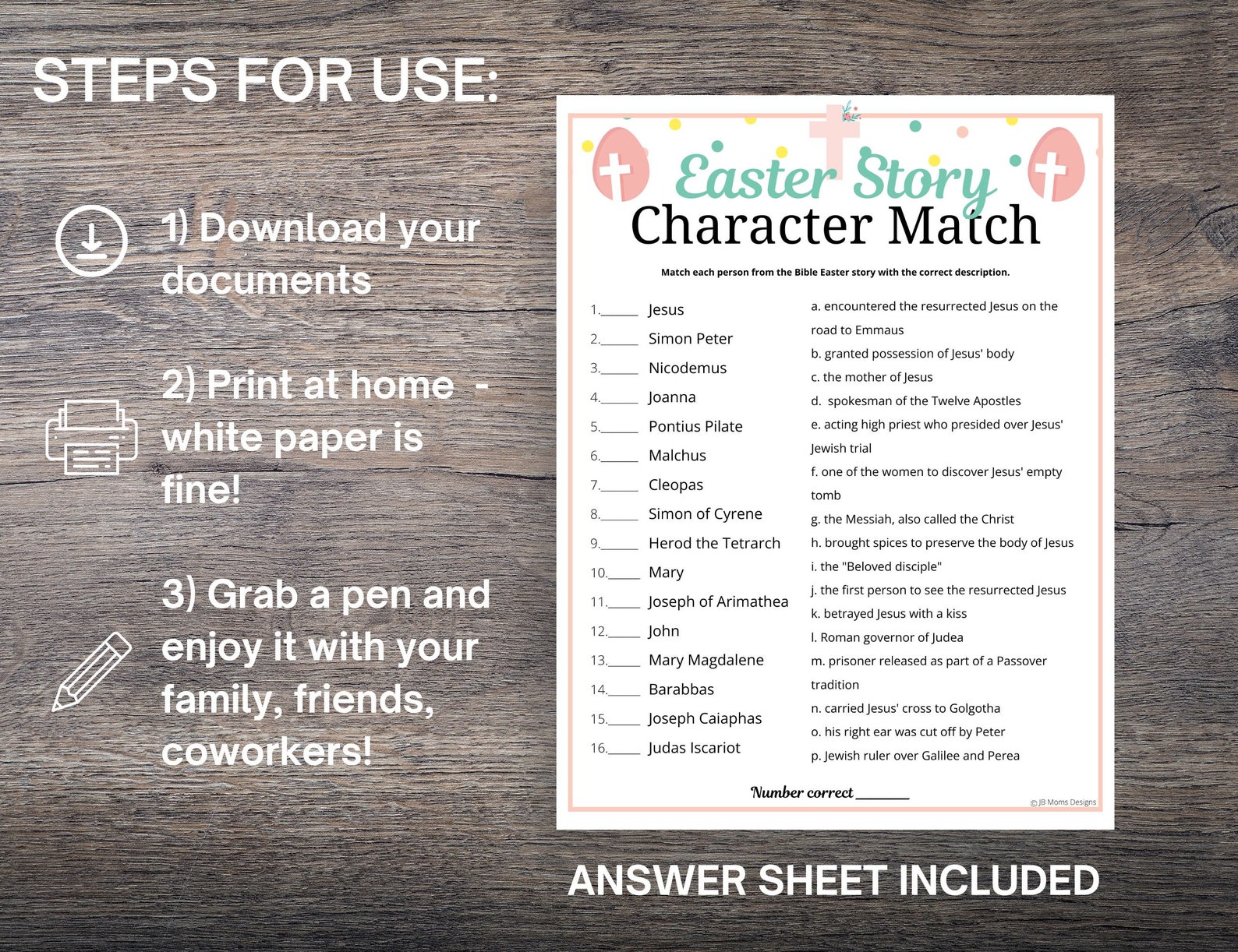 Bible Easter Story Character Match Game, Christian Easter Trivia Quiz ...