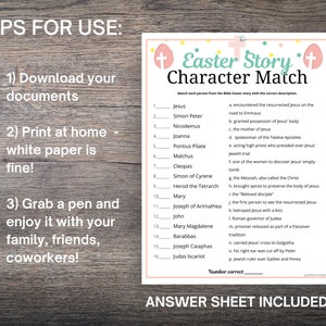 Bible Easter Story Character Match Game: Printable Trivia Quiz (digital ...