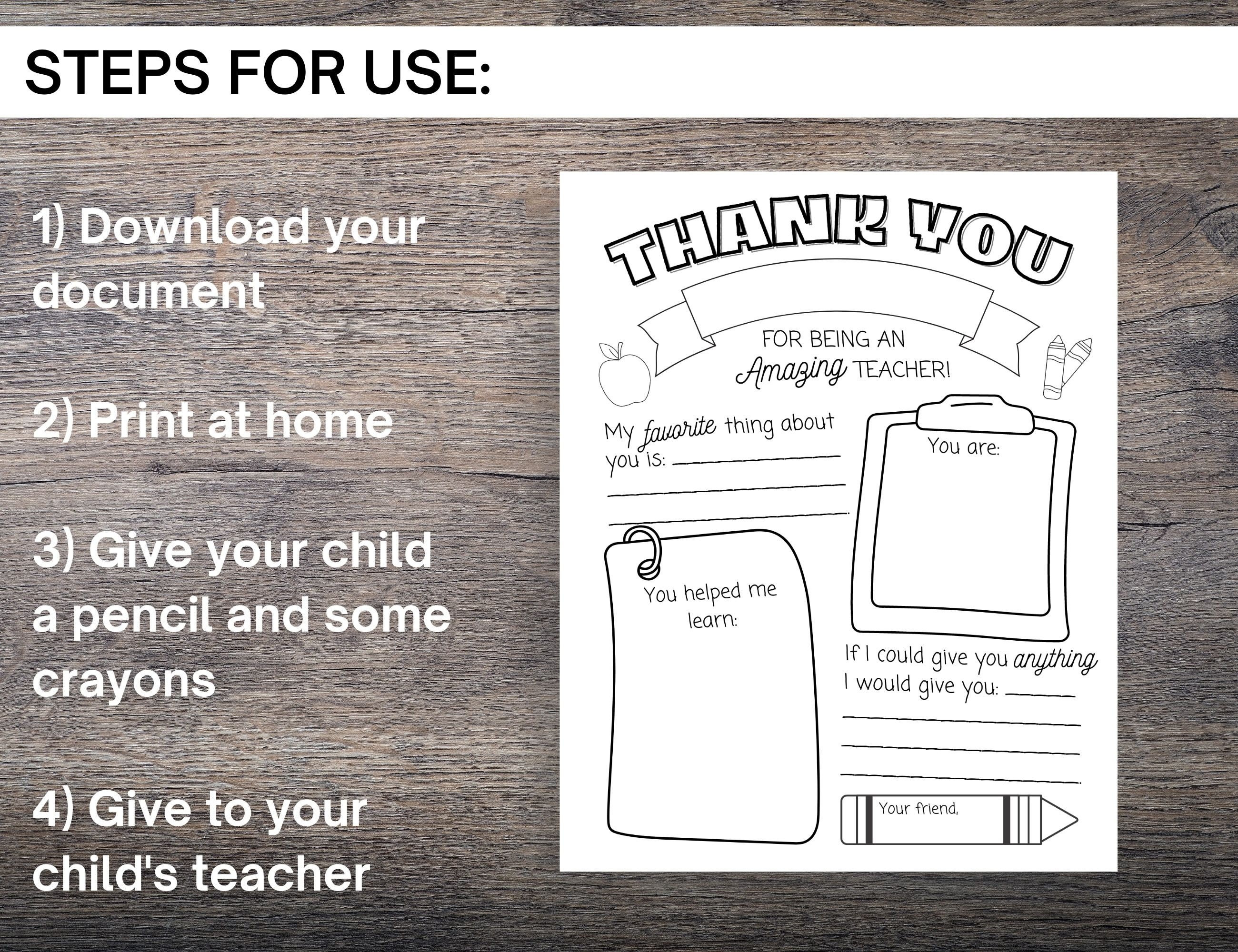 Teacher Thank You Printable: End of Year Gift (PDF Download) - Etsy