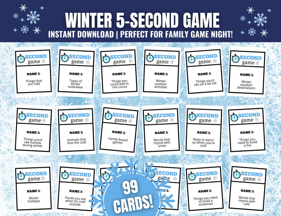 Winter 5-second Game: 99 Quick Game Cards for Classroom and Office ...