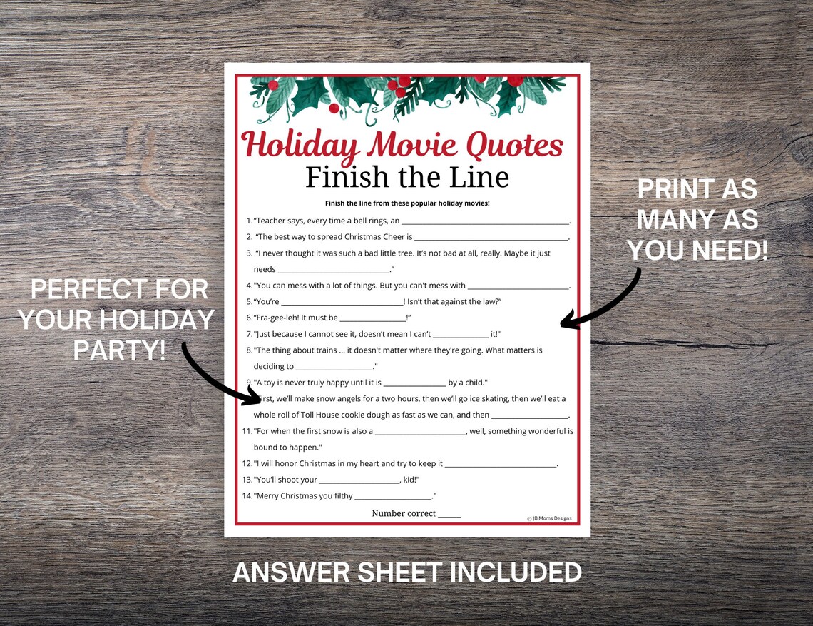 Christmas Movie Quotes Game: Holiday Party Activity (digital Download ...