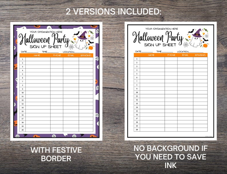 Editable Halloween Party Sign up Sheet (digital Download, Template) - Etsy