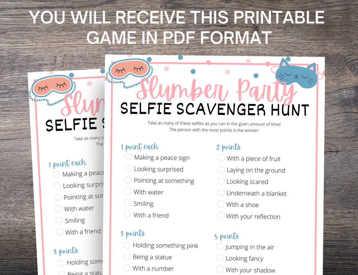 Slumber Party Selfie Scavenger Hunt Game Fun Sleepover Game - Etsy