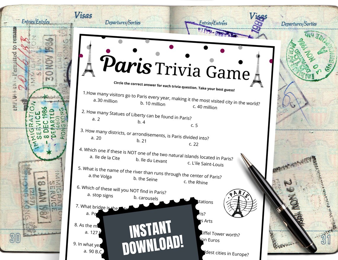 Paris Trivia Game: Fun French Party Quiz (digital Download) - Etsy