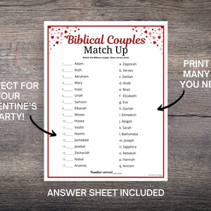 Valentine's Bible Couples Matching Game: Christian Trivia (PDF) - Etsy