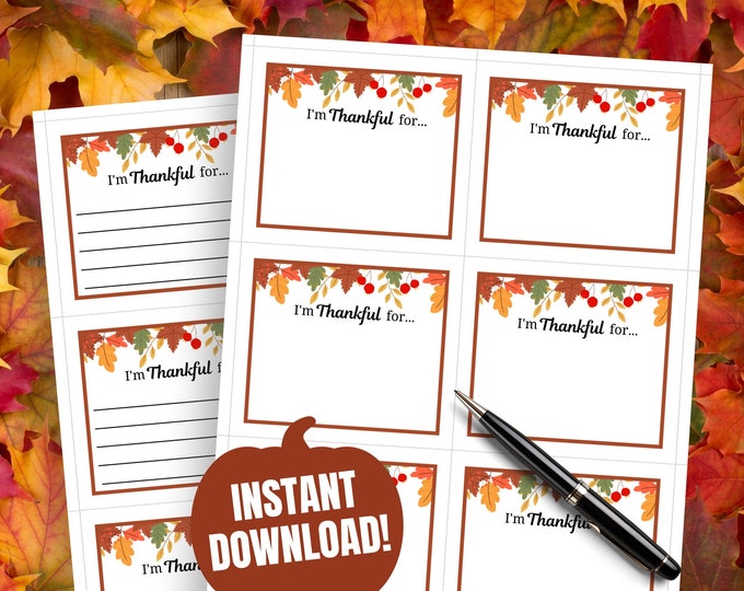 Thankful for You Card Set, Thanksgiving Card Pack, Grateful Cards ...