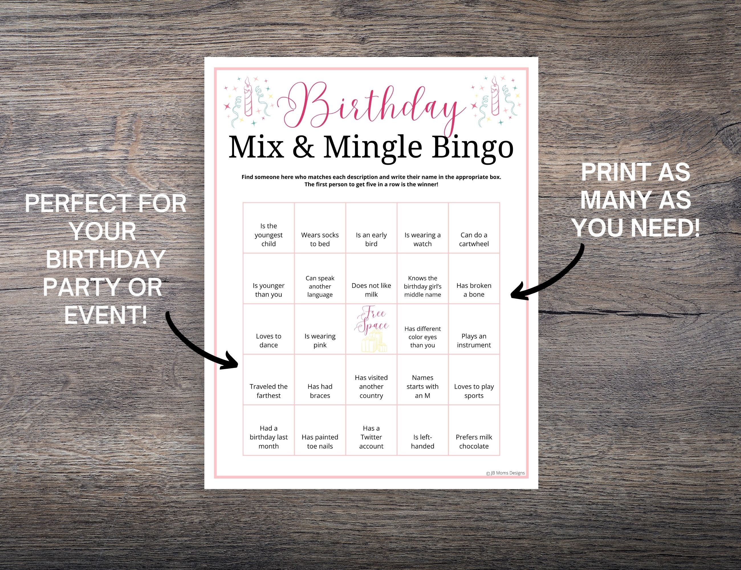 Birthday Guest Bingo: Mix and Mingle Icebreaker Game (editable PDF) - Etsy
