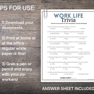 Work Life Trivia Game: Fun Office Party Activity (printable PDF) - Etsy