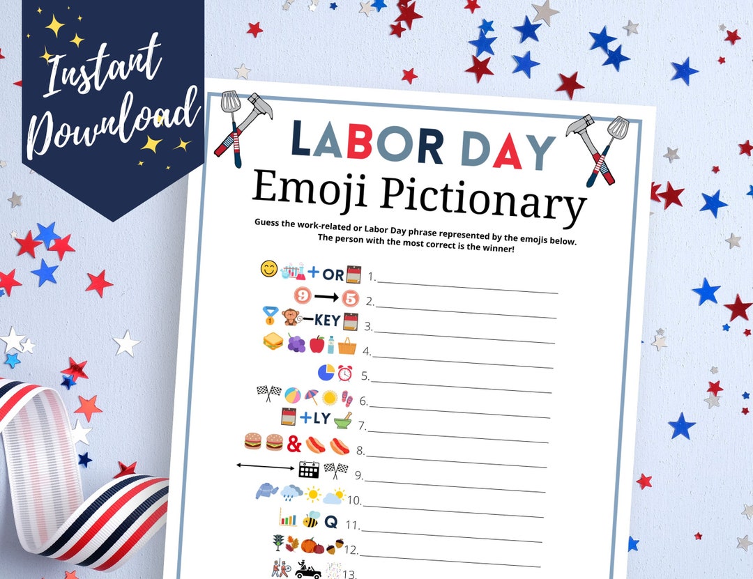 Labor Day Emoji Pictionary, Fun Labor Day Trivia Game, Labor Day Game ...