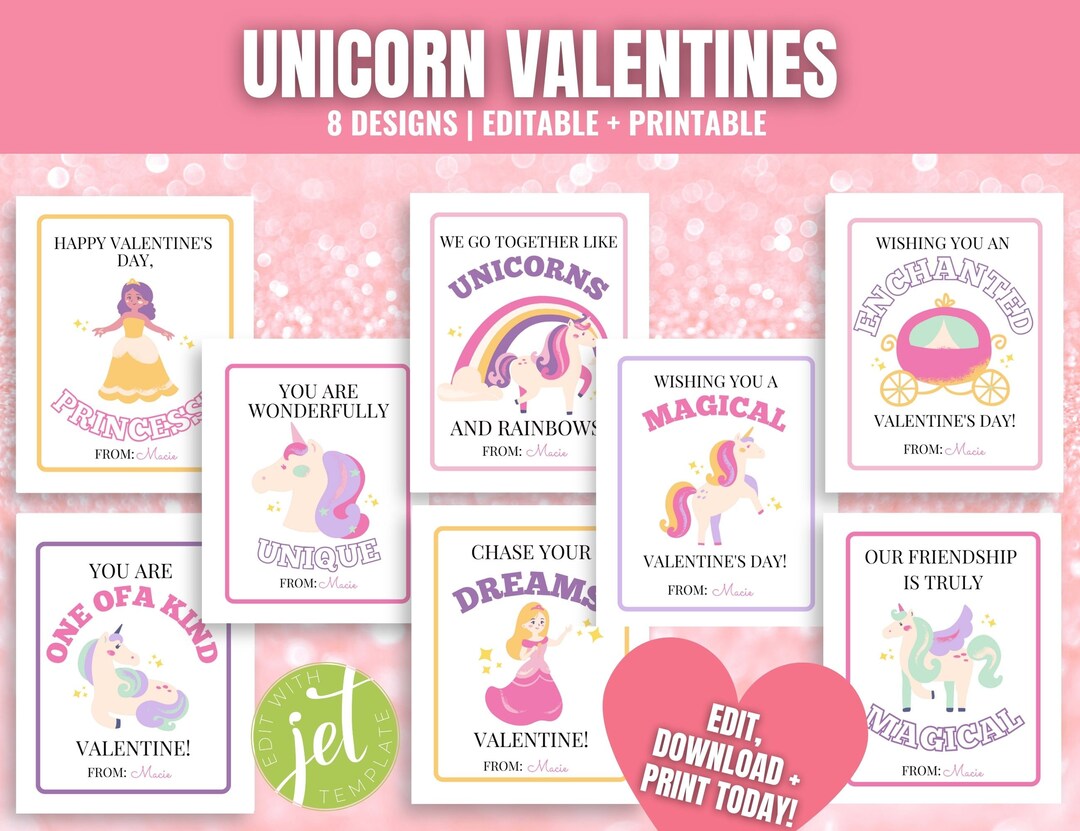 Unicorn Valentine's Day Cards, Cute Class Valentine Card Printables ...