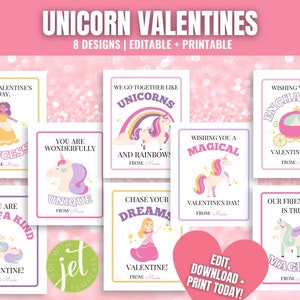 Unicorn Valentine's Day Cards, Cute Class Valentine Card Printables ...