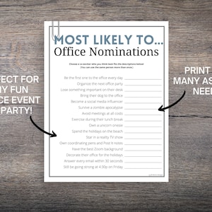 Office Party Most Likely to Nominations Game, Coworker Superlative ...