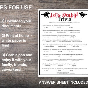 Kentucky Derby Trivia Game: Printable Party Quiz (digital Download) - Etsy