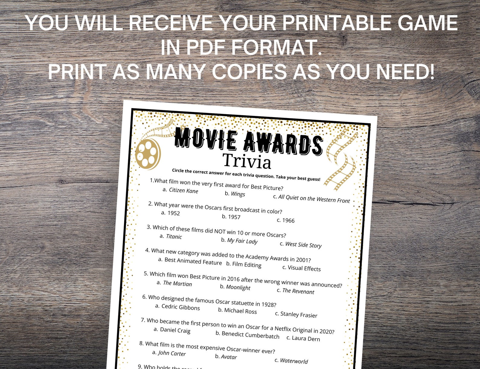 Movie Trivia Game: Hollywood Awards Party Quiz (digital Download) - Etsy