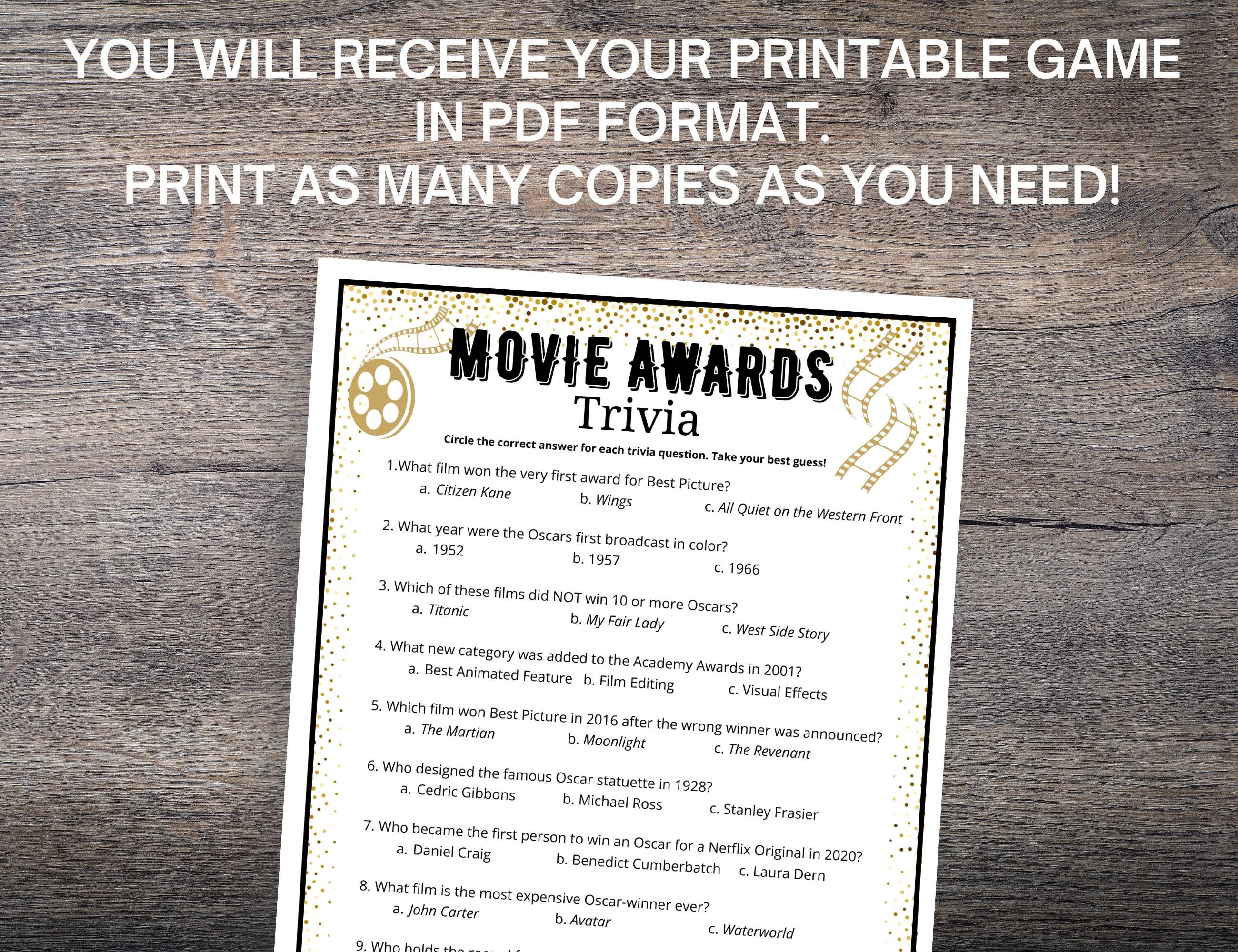 Movie Trivia Game: Hollywood Awards Party Quiz (digital Download) - Etsy