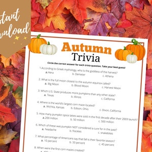 Fall Trivia Game Fun Fall Trivia Questions and Answers Printable Autumn ...