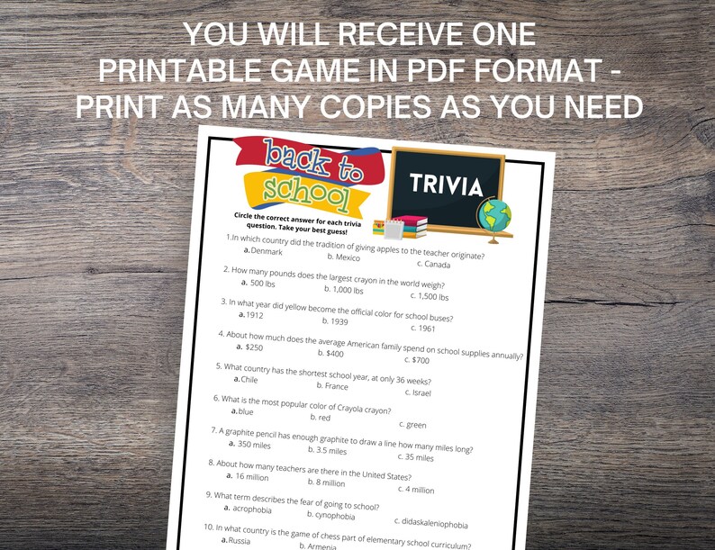Back to School Trivia Game: Printable Classroom Icebreaker (digital ...