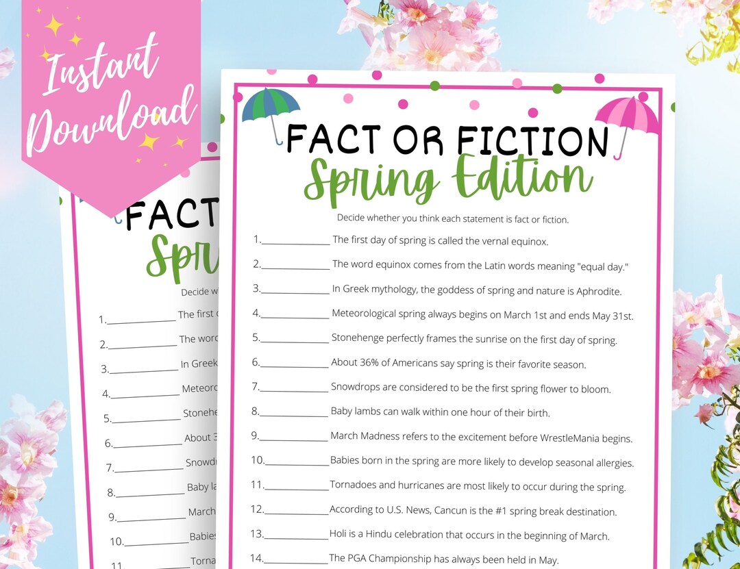 Spring Fact or Fiction Trivia Game, Fun Spring Quiz for Adults, Seniors ...