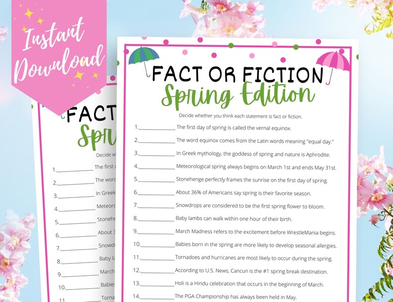 Spring Fact or Fiction Trivia Game Fun Spring Quiz for - Etsy