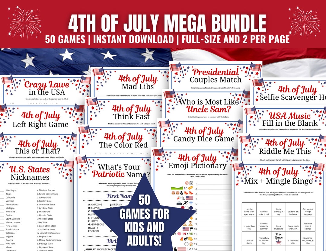 4th of July Games MEGA Bundle, Fun July 4th Party Games, Independence ...