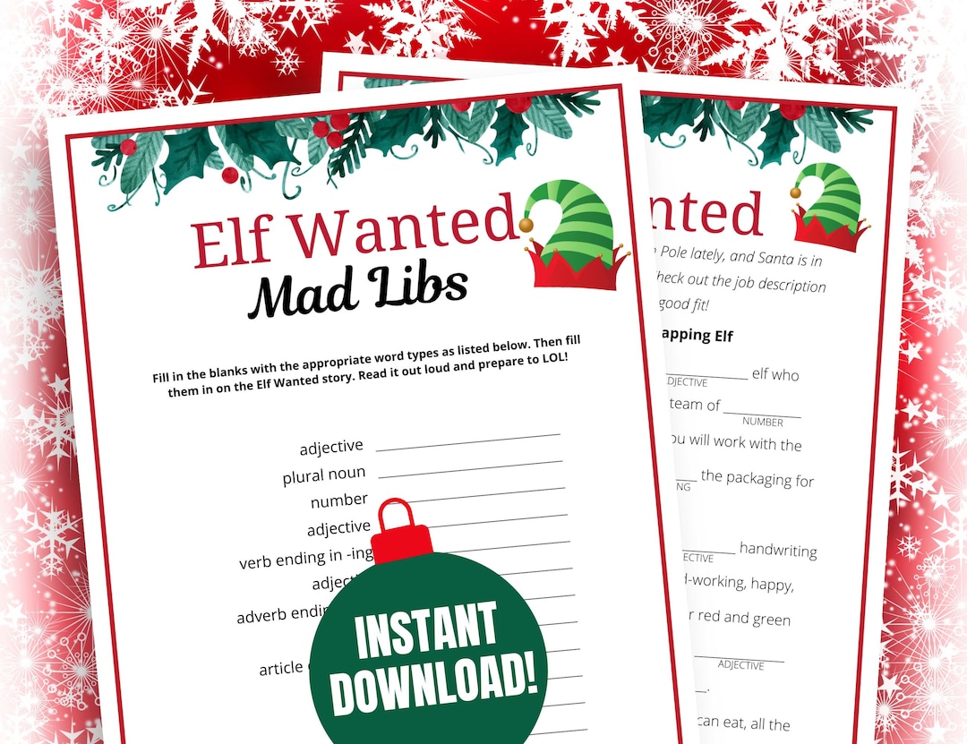 Funny Elf Mad Libs Game: Christmas Family Activity (PDF) - Etsy