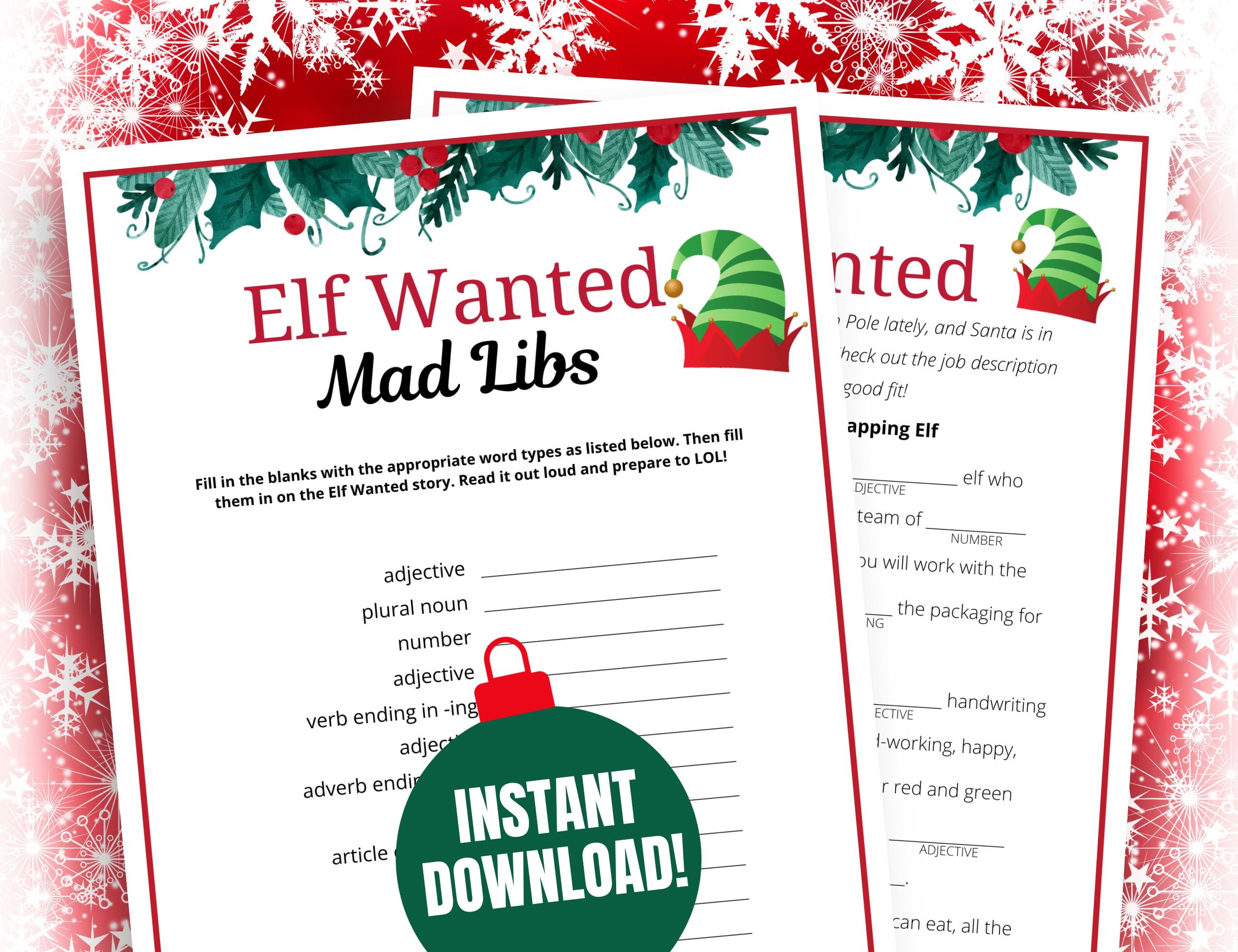 Christmas Ad Lib Game, Funny Elf Mad Libs Game, Christmas Day Activity ...