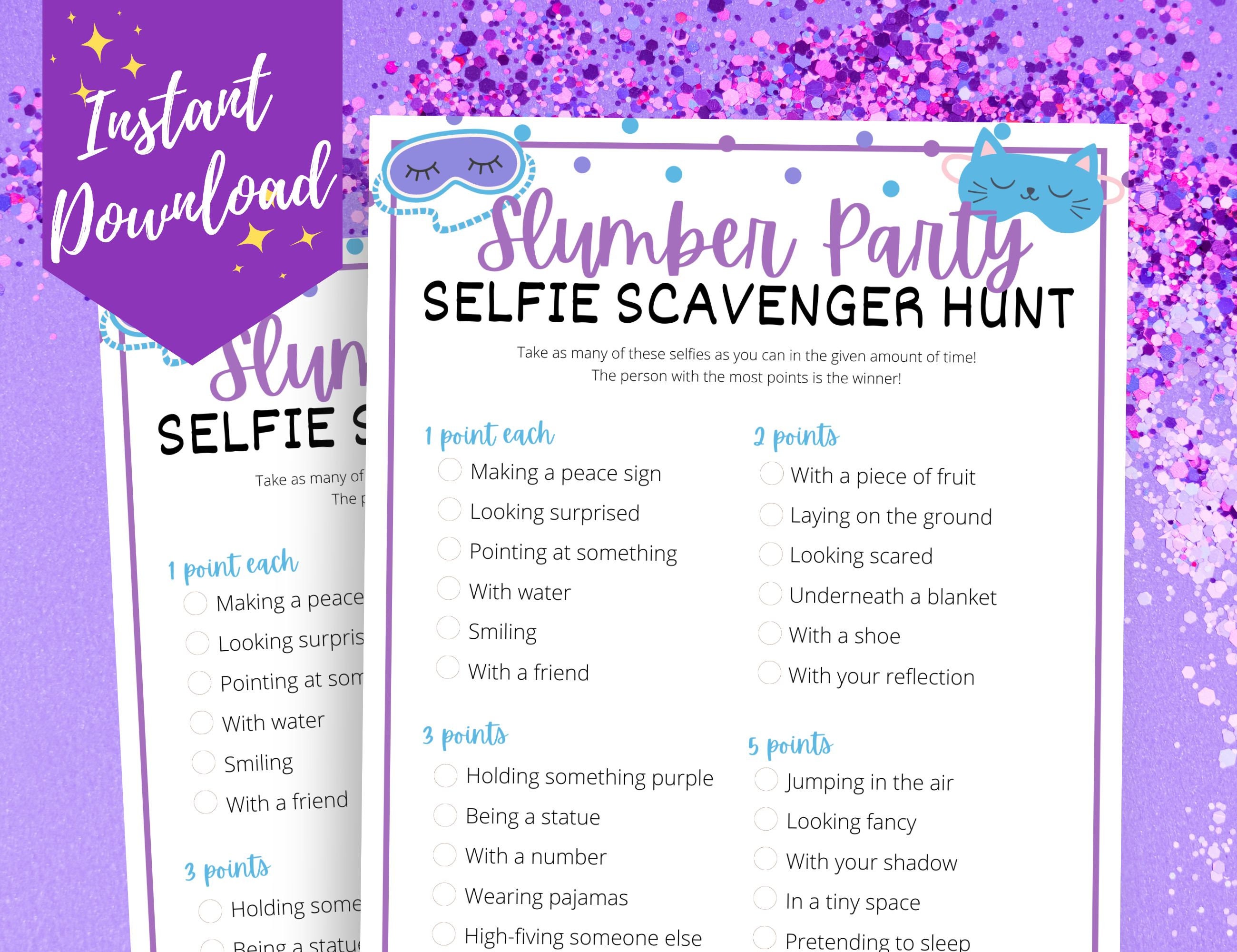 Sleepover Selfie Scavenger Hunt Game Slumber Party Game for - Etsy