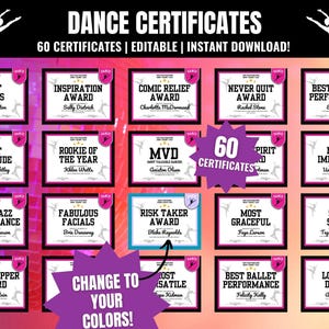 Editable Dance Award Certificates for Dance or Drill Team (digital ...