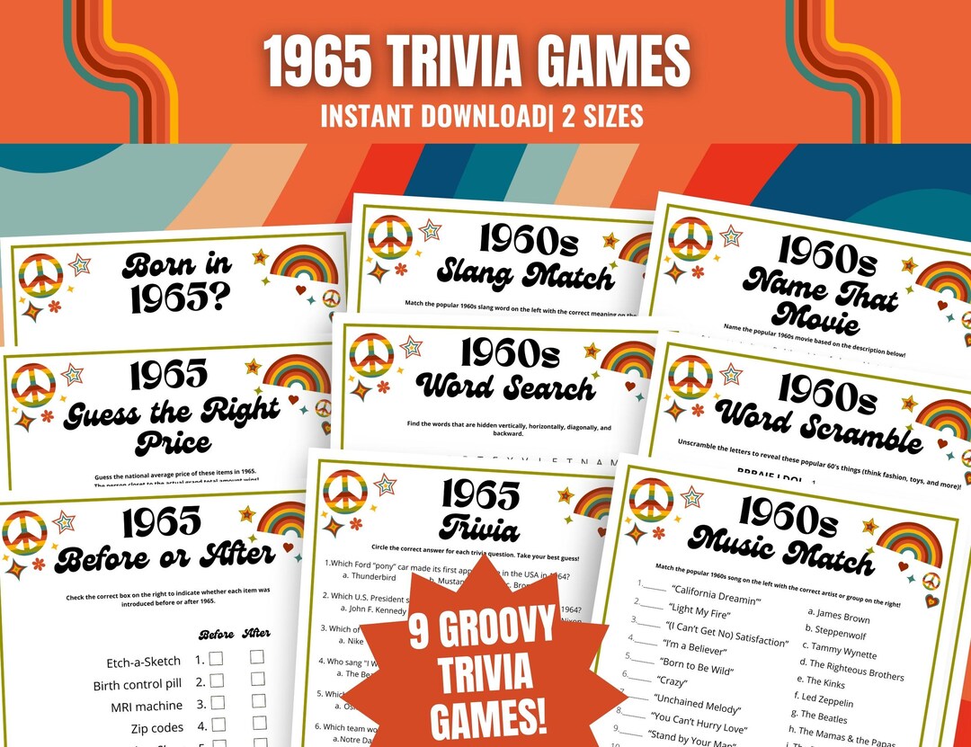 1965 Trivia Games Bundle: 60th Birthday or Anniversary Party Games ...