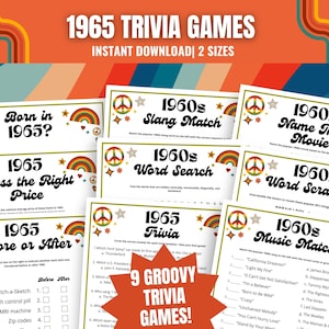 1965 Trivia Games Bundle: 60th Birthday or Anniversary Party Games ...