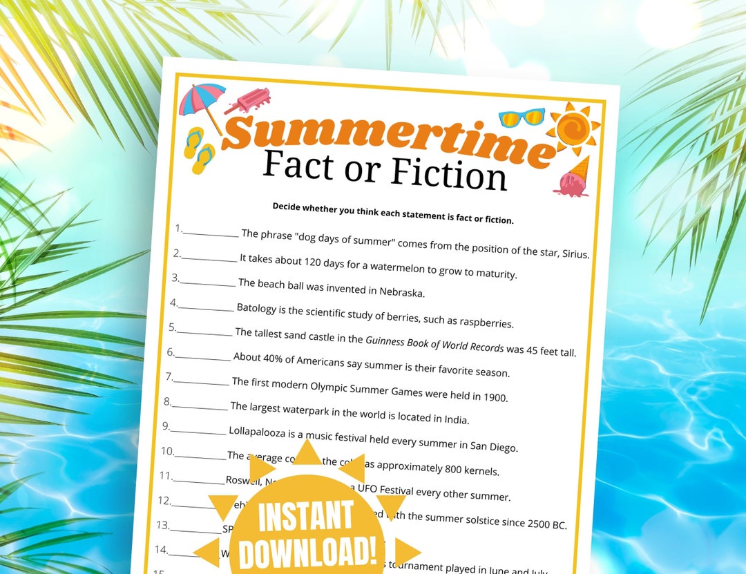 Summer Fact or Fiction Trivia Game, Fun Summer Trivia, Summer Activity ...